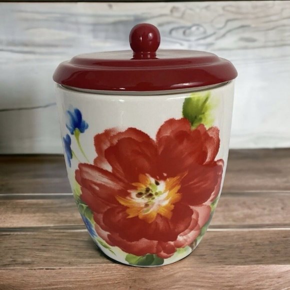 Pier 1 | Other | Pier Import Red Blue Floral Cookie Jar Canister 7 34 ...